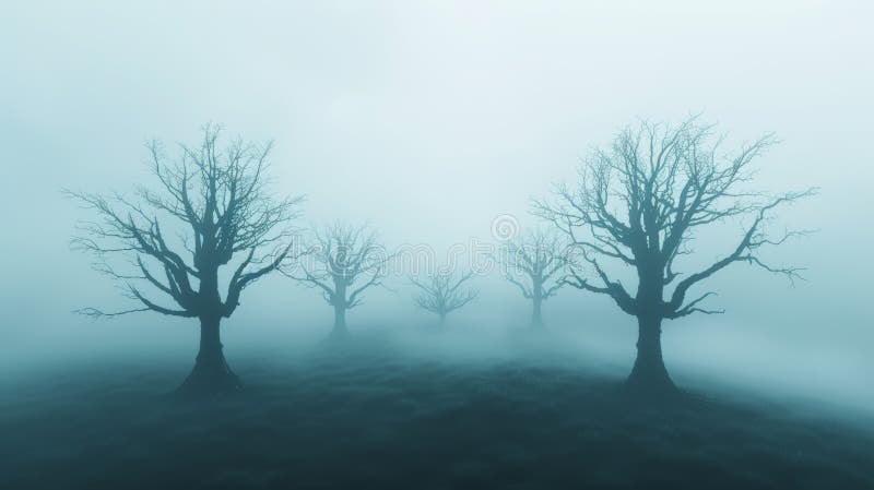 Misty Forest with Bare Trees at Dawn Stock Illustration - Illustration ...