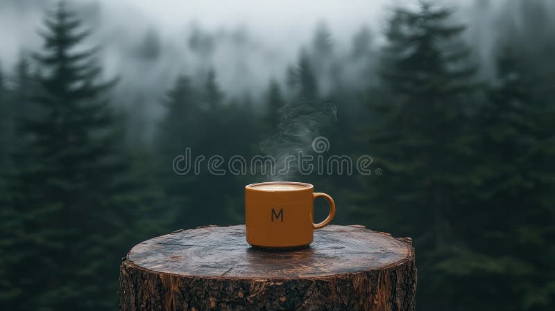 Misty Forest Coffee on Stump Stock Photo - Image of morning, adventure ...