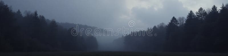 Misty Forest at Dusk with Dark Trees and Gray Sky, Peaceful, Nature ...