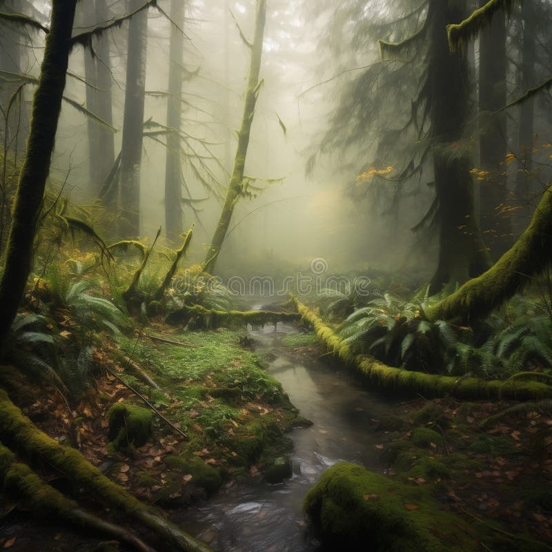 Misty Forest, Illustration, Generative AI Stock Illustration ...