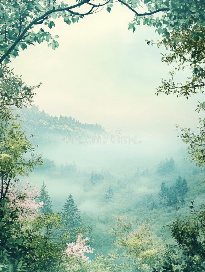 Misty Forest Landscape with Lush Greenery and Tranquil Atmosphere ...
