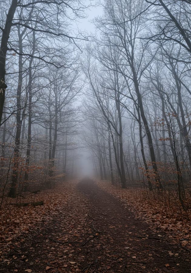 Misty Forest Path in Autumn Stock Illustration - Illustration of quiet ...