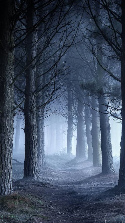 Misty forest path at dawn stock photo. Image of outdoors - 312601908