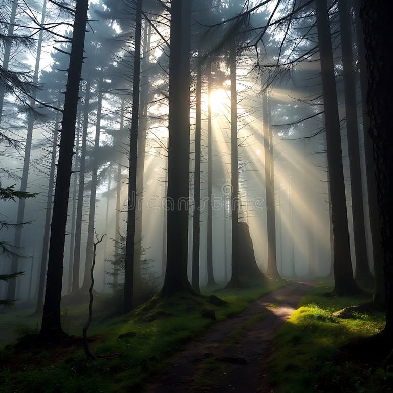 Misty Forest Path in Ireland Stock Illustration - Illustration of ...