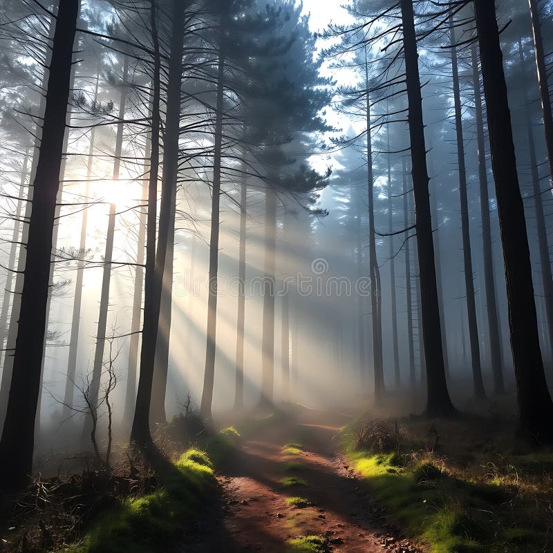 Misty Forest Path in Ireland Stock Illustration - Illustration of ...
