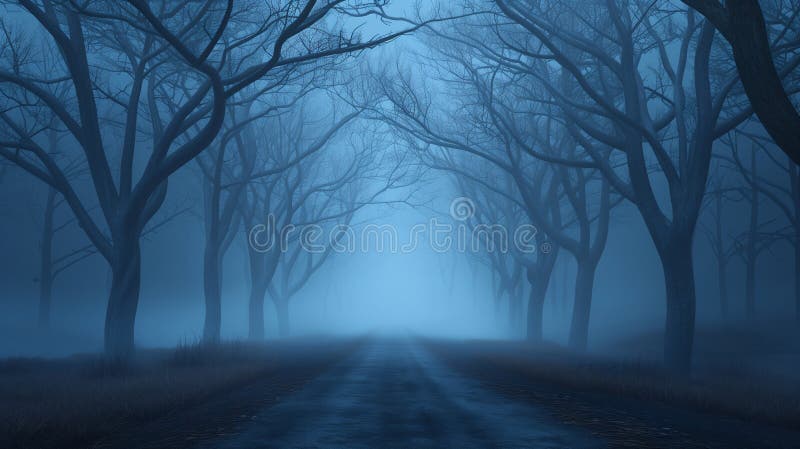 A Misty Forest Path Surrounded by Twisted Trees and an Eerie Glow ...