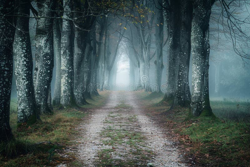 Misty Forest Path stock illustration. Illustration of natural - 331931231