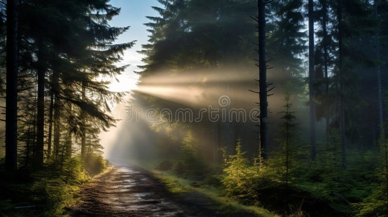 Misty Forest Road with God Rays - Uhd Image by Alois Arnegger Stock ...
