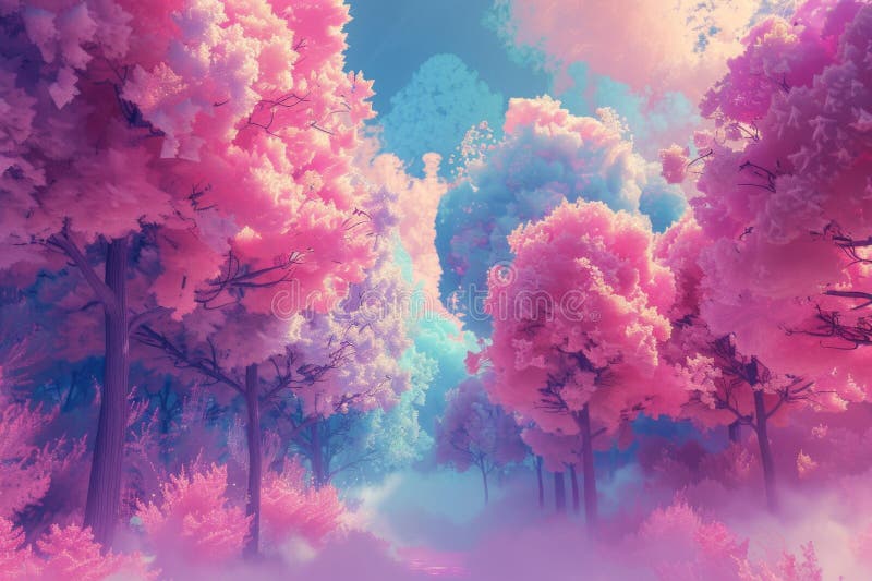 A Misty Forest Scene Featuring Trees Surrounded by a Thick Layer of Fog ...