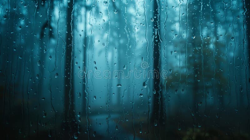 A Misty Forest Seen through a Rain-streaked Window. the Trees are ...