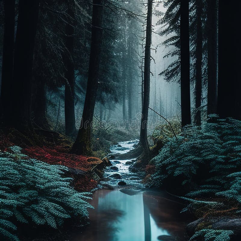 Misty Forest Stream, Made with Generative AI Stock Illustration ... Misty Forest Stream, Made with Generative AI Stock Illustration ...