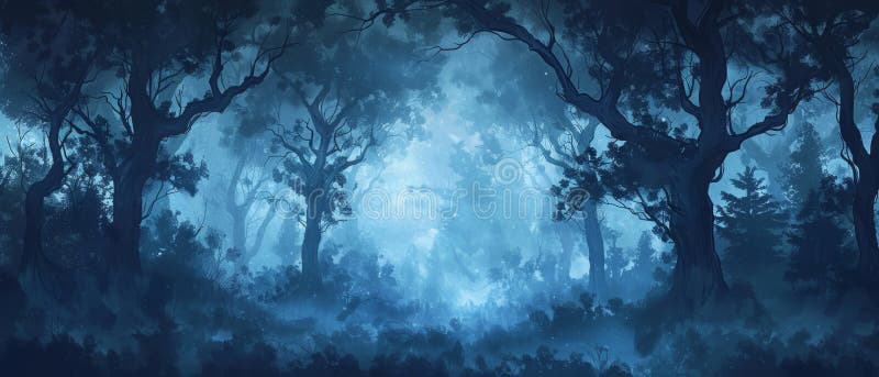 A Misty Forest with Tall Trees and a Mysterious, Ethereal Glow Stock ...