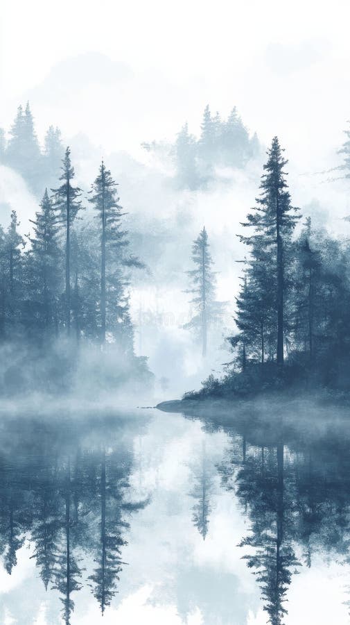 Mirror Lake Dawn Reflected Trees Misty Atmosphere Calm Forest Peaceful ...