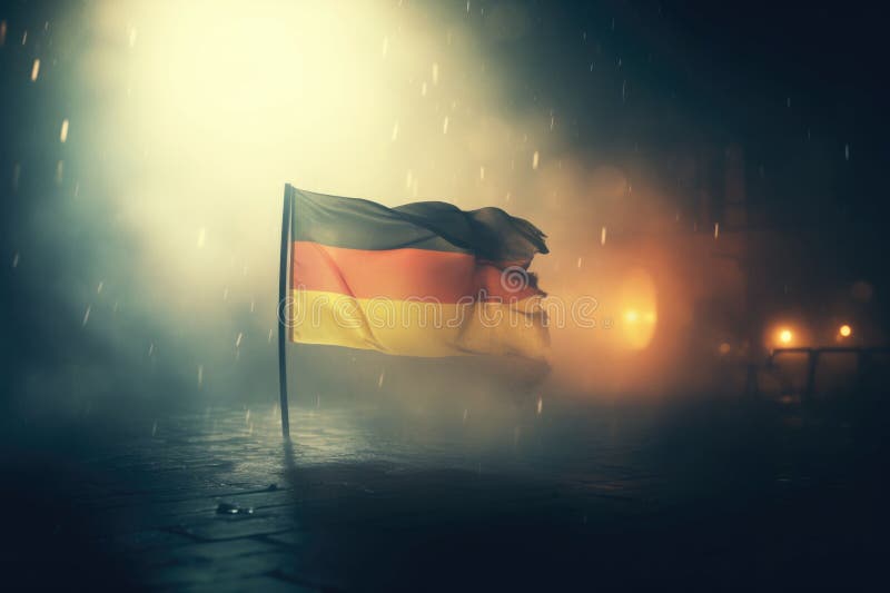 Misty German Night Illuminated Flag Stock Illustration - Illustration ...