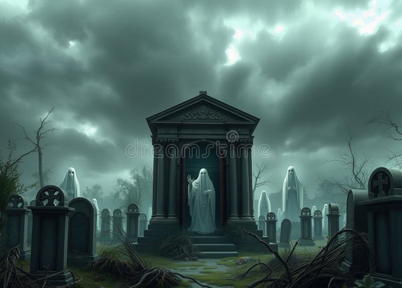 Haunted Graveyard with Ghostly Apparitions. AI Generation Stock Image ...