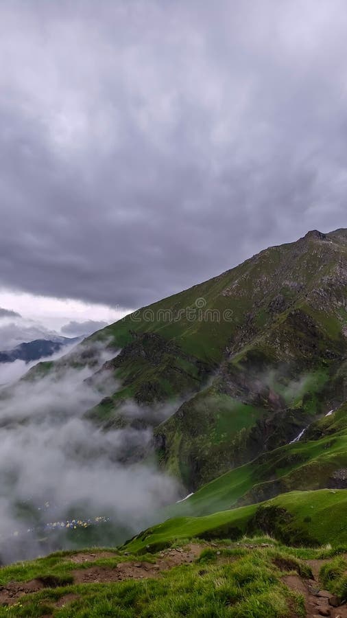 Misty Highland Valley with Lush Slopes Stock Photo - Image of elevation ...