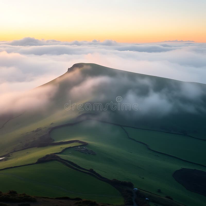 Misty Irish Hillside at Sunrise Stock Illustration - Illustration of ...