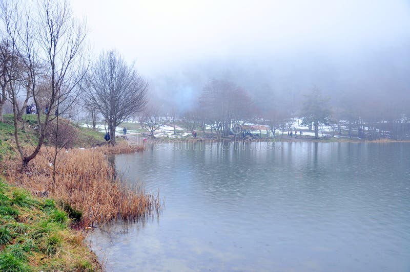 Misty lake stock photo. Image of colour, fishing, autumn - 23027080