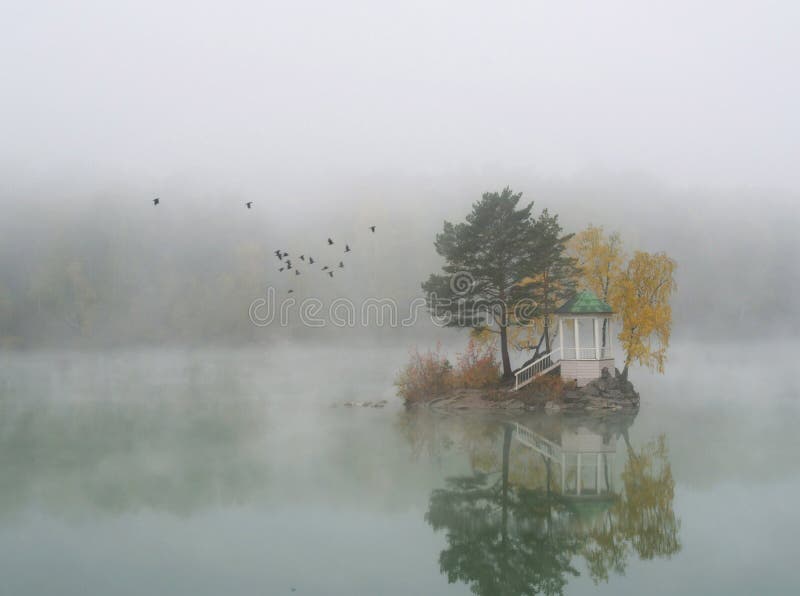 Misty Lake stock image. Image of autumn, landscape, arbor - 7907609
