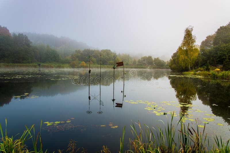 Misty lake landscape stock image. Image of located, fall - 258694969