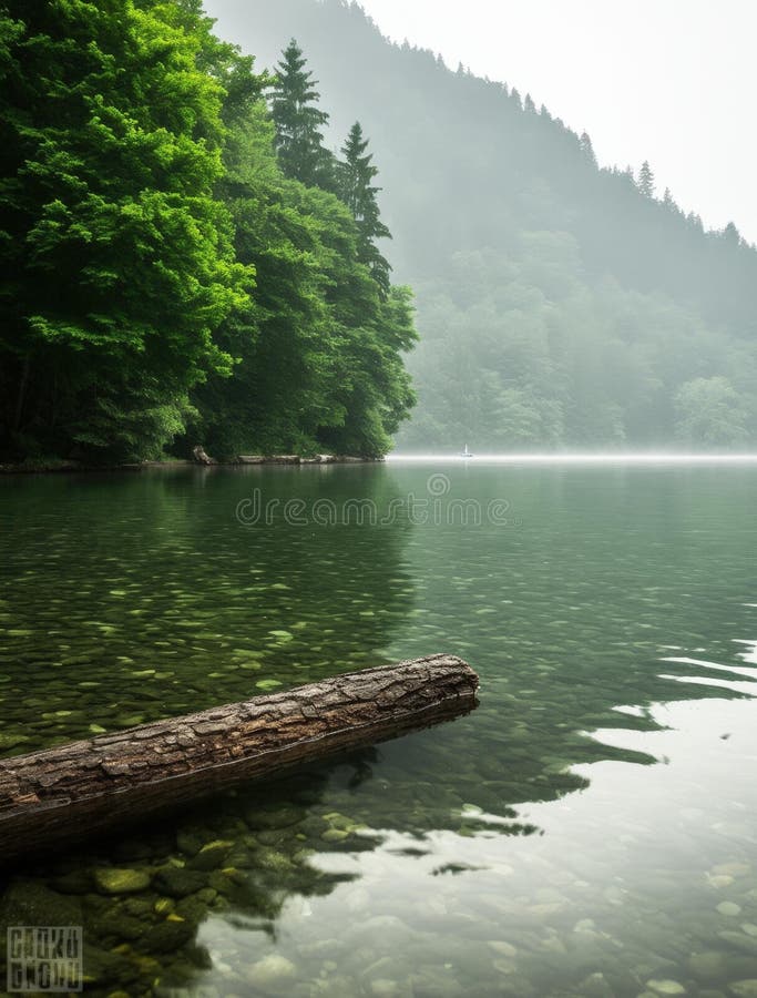 Misty Lake Log stock photo. Image of trees, calm, environment - 360305630