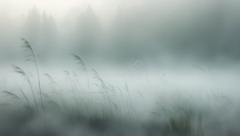 Misty Landscape with Tall Grass in Serene Field Stock Photo - Image of ...