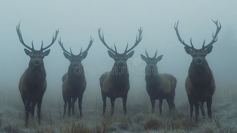 Misty Morning Deer, Four in a Row Stock Image - Image of outdoor ...