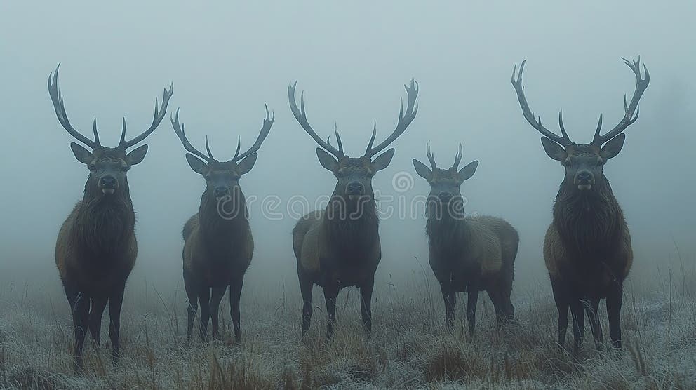 Misty Morning Deer, Four in a Row Stock Image - Image of outdoor ...