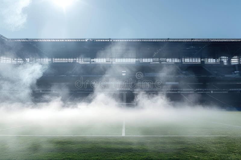 Misty Morning at the Football Stadium Stock Image - Image of outdoor ...