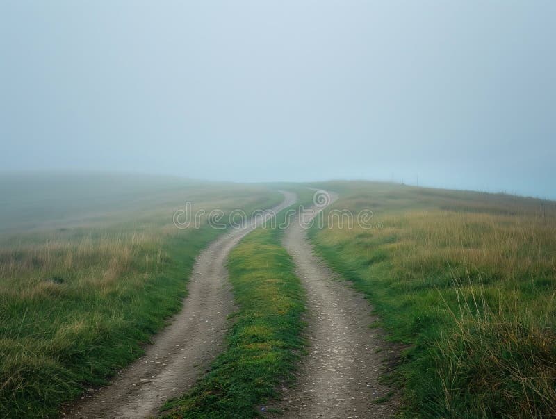 Misty Morning Forked Pathway Stock Image - Image of solitude, route ...