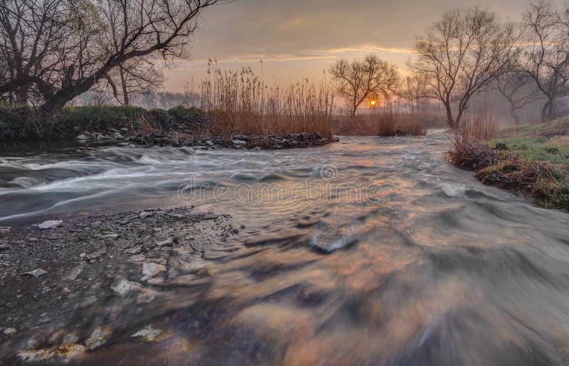 Misty morning on the river stock image. Image of pond - 37910979