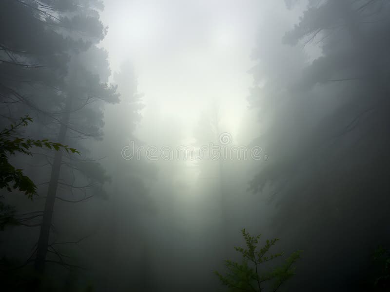 Misty Morning Sunlight Pierces the Dark Forest Fog Stock Illustration ...