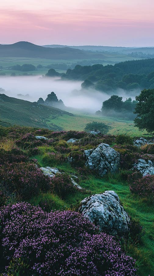 Misty Mornings Over Dartmoor England Landscape Stock Illustration ...