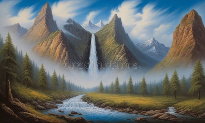 Misty Mountain Cascade stock image. Image of evergreen - 311219621