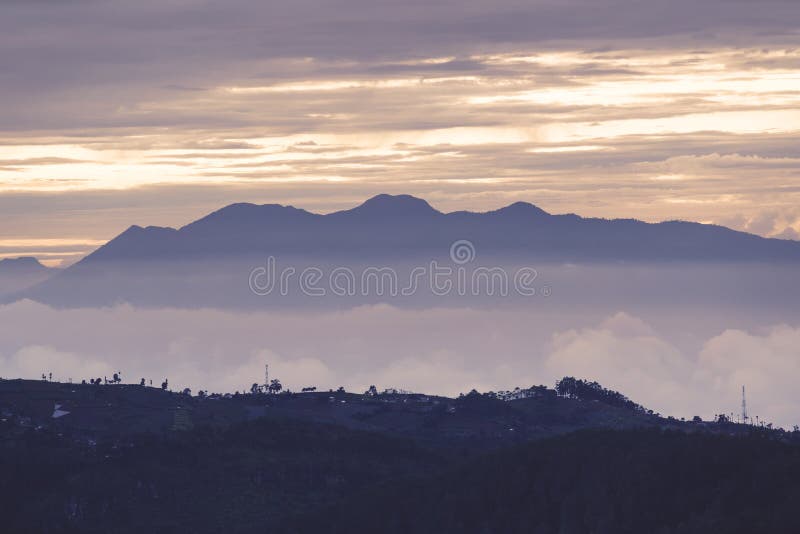 Misty Mountain at Dusk Time in Bandung City Stock Image - Image of ...