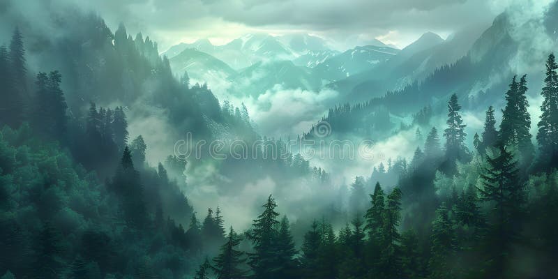 Misty Mountain Forest at Night Stock Photo - Image of park, environment ...