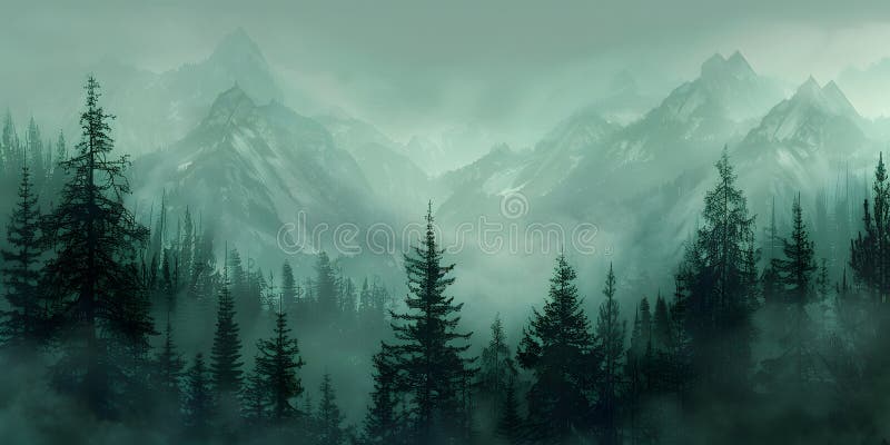 Misty Mountain Forest at Night Stock Image - Image of forest, autumn ...