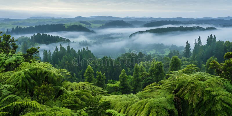 Misty Mountain Forest Panorama Breathtaking Nature Scene Stock ...