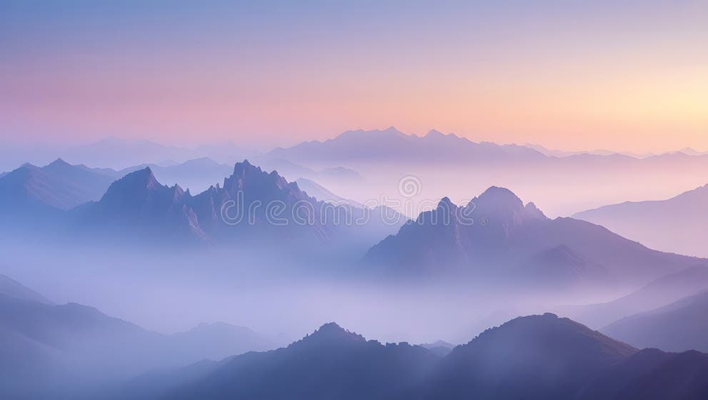 Misty Mountain Landscape with Soft Gradient Sky Wallpaper. High ...