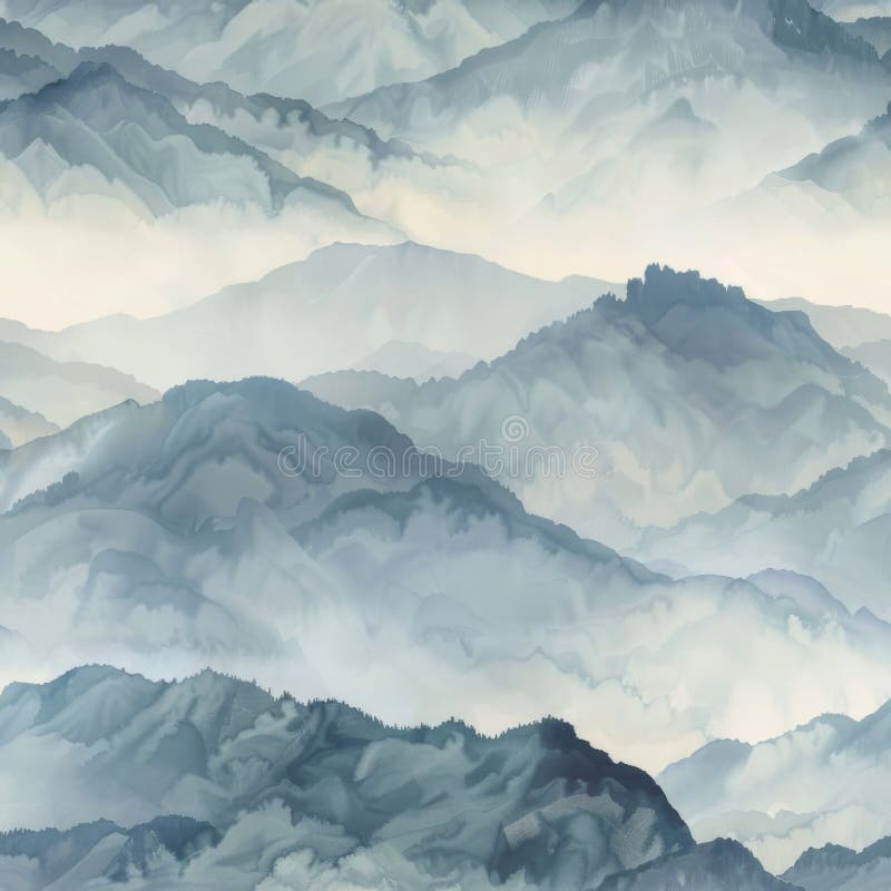 Misty Mountain Layers in Ethereal Blue Tones Stock Photo - Image of ...