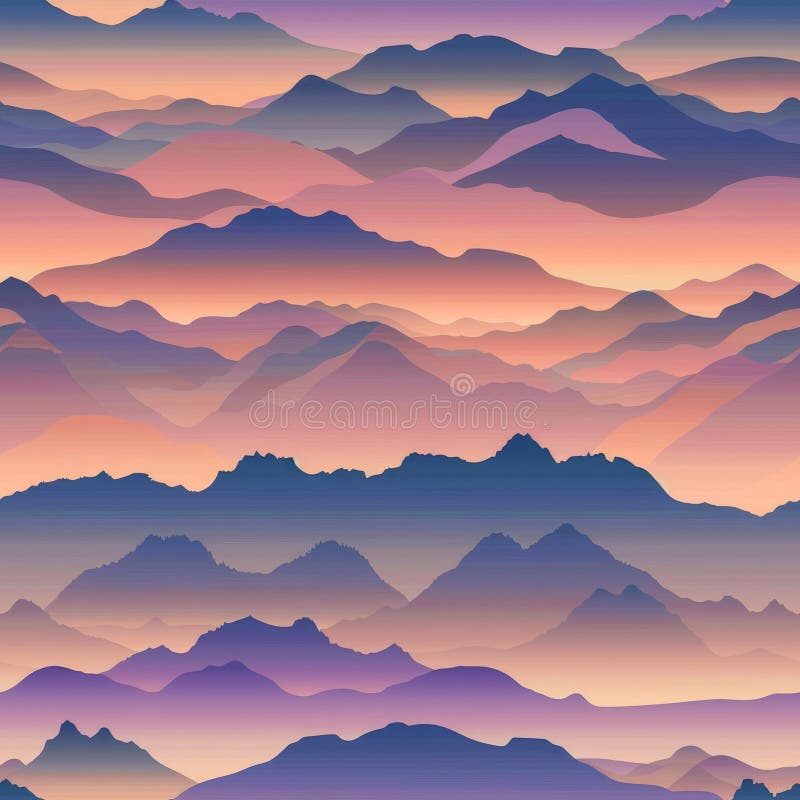 Misty Mountain Layers at Sunrise - Scenic Landscape Illustration Stock ...