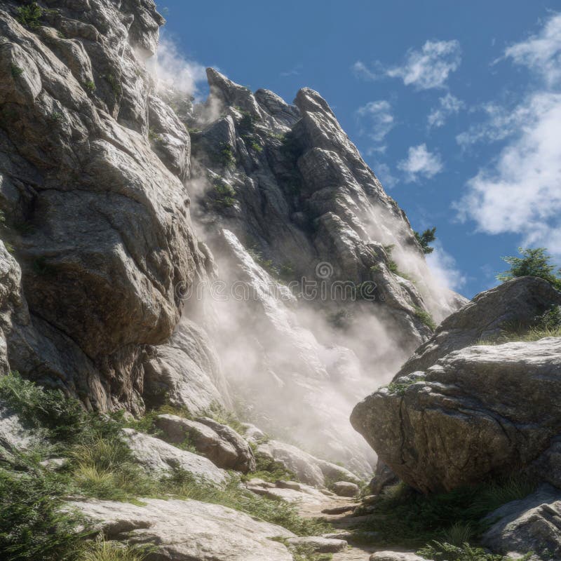 Misty Mountain Path: a Scenic Hiking Trail Stock Illustration ...