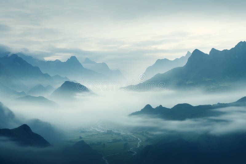 Misty Mountain Range Background Stock Illustration - Illustration of ...