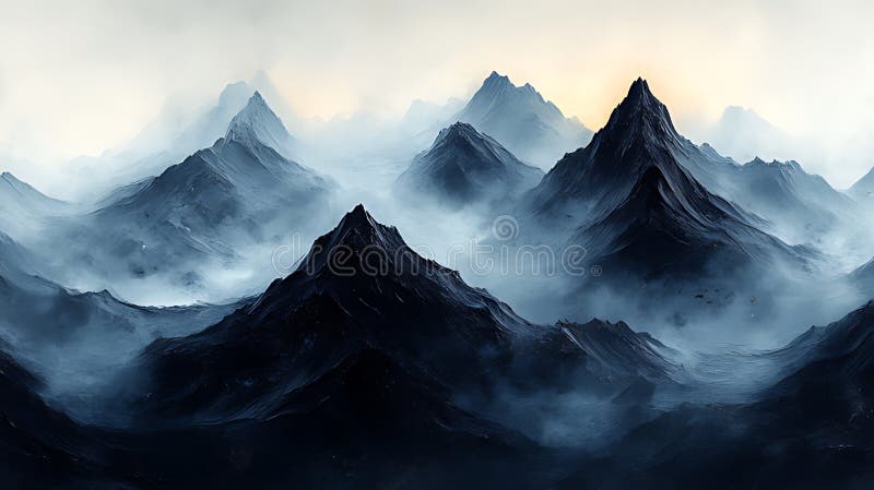 Misty Mountain Range Sunrise, Panoramic Landscape, Digital Art, Website ...
