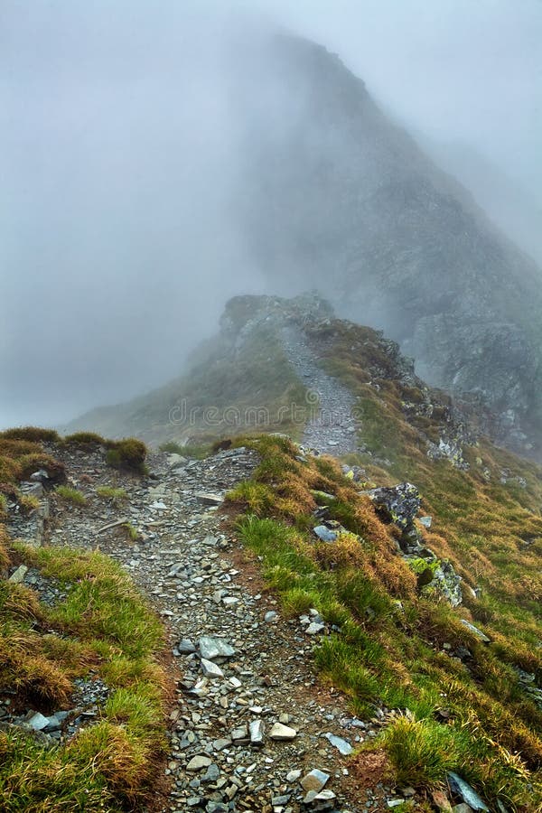 Misty Mountains and Hiking Trail Stock Image - Image of hillside ...