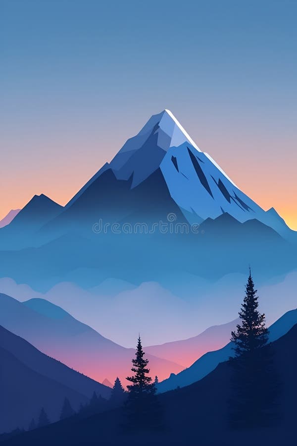 Misty Mountains at Sunset in Blue Tone, Vertical Composition Stock ...