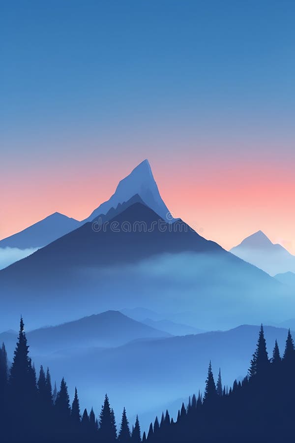 Misty Mountains at Sunset in Blue Tone, Vertical Composition Stock ...