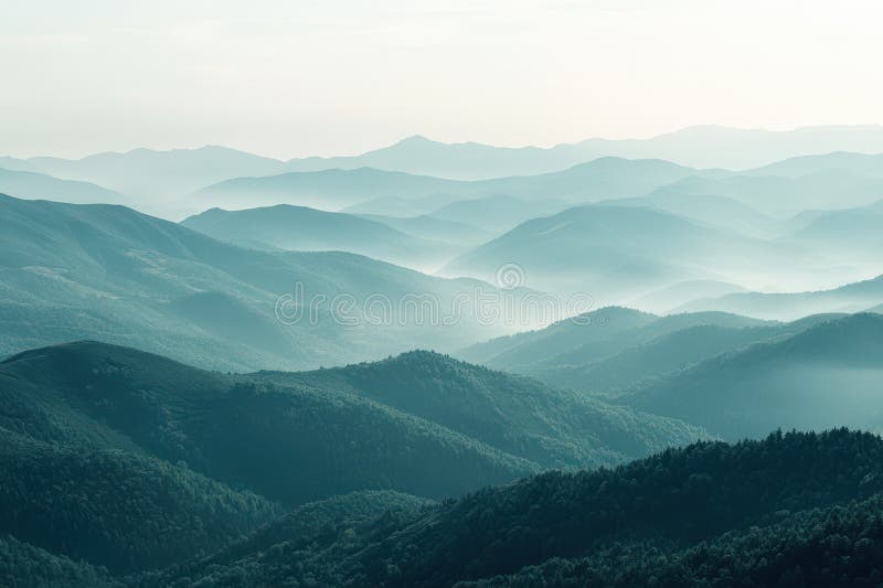 Misty Mountainscape Serene Blue Green Hillscape Stock Illustration ...