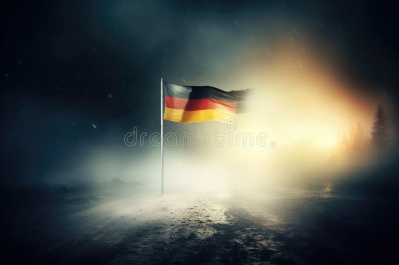 Misty Night Glow the German Flag Shrouded in Fog Stock Illustration ...