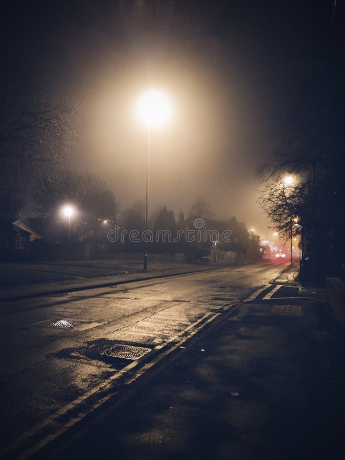 Misty night stock photo. Image of streetlight, misty - 132952872
